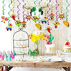 Summer Beach Hanging Swirls, 28Pack Mexican Fiesta Hanging Swirl Decorations, Cinco De Mayo Party Supplies, Taco Twosday Birthday Theme, Taco Party Ceiling Decorations