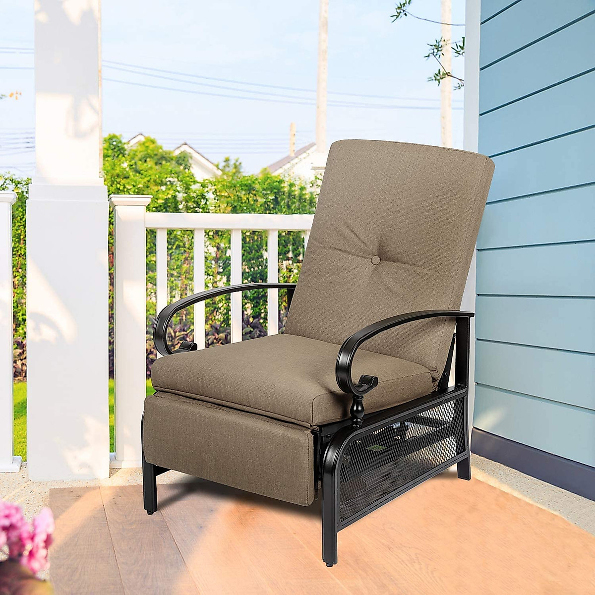 Betterland Outdoor Lounge Chair Set of 2 Metal Adjustable Patio Recliner Chair with Strong Extendable Frame and Thickened Removable Cushions, Beige