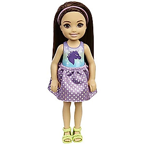 Barbie Chelsea Doll, Small Doll with Long Straight Black Hair & Brown Eyes in Removable Dress & Yellow Shoes