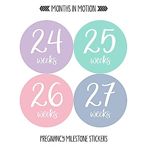 Months In Motion Pregnancy Weekly Belly Growth Stickers, 36 pcs - Purple Pink, Matte Finish, Cloth Surface, for Maternity Photo Sessions & Keepsakes