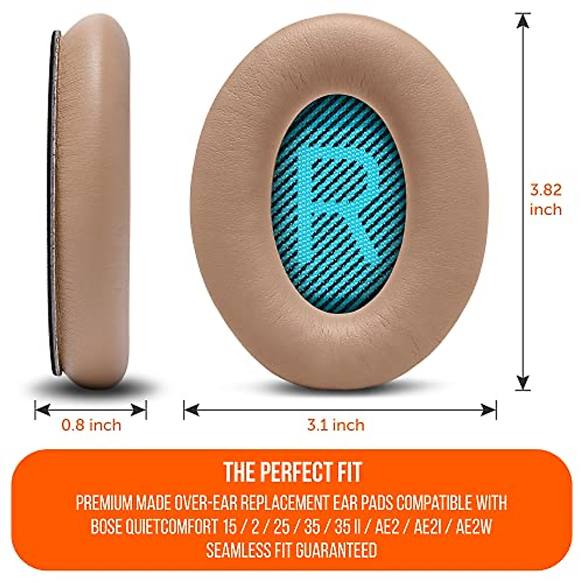 WC Wicked Cushions Premium Replacement Ear Pads for Bose Headphones - Compatible with QC15 / QC25 / QC35 & 35 ii / QC2 / AE2 / AE2i / AE2W / Soundlink - Softer Leather, Luxury Memory Foam | Beige