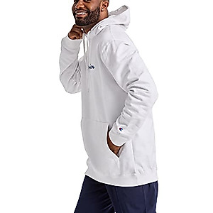 Champion Powerblend Fleece Hoodie, Hooded Sweatshirt for Men, (Reg. or Big & Tall), White Script, Small