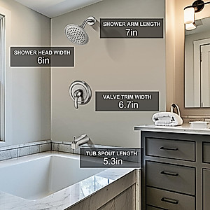 FROPO Tub Shower Faucet Set with Valve, 6-Inch Shower Head and Handle Set Brushed Nickel, Single-Handle Tub and Shower Trim Kit with Touch-Clean Rain Shower Head and Tub Spout