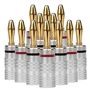 Banana Plugs 6 Pairs / 12 Pcs, Dual Screw 24K Gold Plated Speaker Plugs Audio Jack Connectors, Surround Sound Speaker Wire Banana Connectors (Silver)