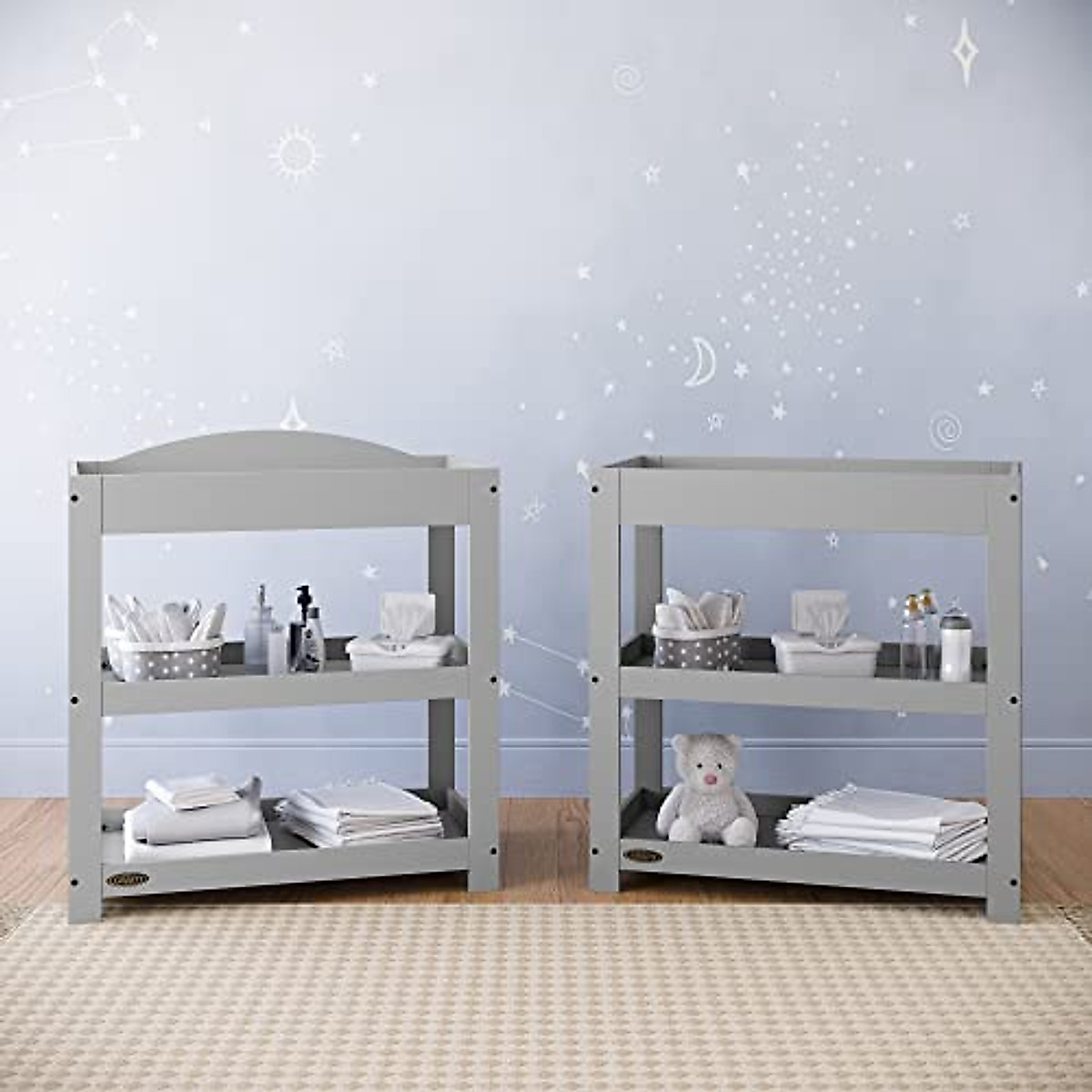 Graco Customizable Changing Table with Water-Resistant Changing Pad (Pebble Gray) - Customizable Modern Flat or Classic Arched Headboard, Changing Pad Included