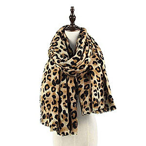 GERINLY Cashmere Leopard Blanket Scarf for Women Animal Print Pashmina Scarves and Wraps Soft Warm Shawl for Travel (Light Brown)