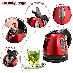 Moss & Stone Stainless Steel Electric Kettle, Cordless Pot 1.2L Portable Electric Hot Water Kettle, 1500W Strong Fast Boiling Pot, Water Boiler, Electric Tea Kettle With Boil Dry Protection