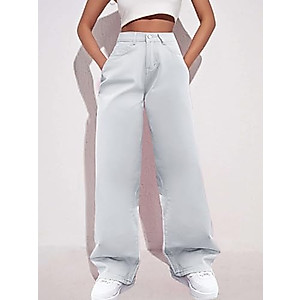 Vidifid Women High Waisted Boyfriend Jeans Straight Leg White Y2K Casual Denim Pants Bootcut Jeans L