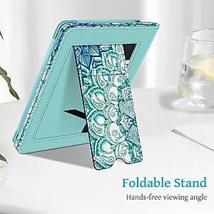 Fintie Stand Case for 6.8" Kindle Paperwhite (11th Generation-2021) and Kindle Paperwhite Signature Edition - Premium PU Leather Sleeve Cover with Card Slot and Hand Strap, Emerald Illusions