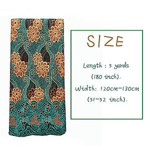 WorthSJLH African French Lace Fabric 5 Yards Swiss Guipure 2021 Nigerian Lace Fabric with Beads Green Lace LF854 (Teal Green)