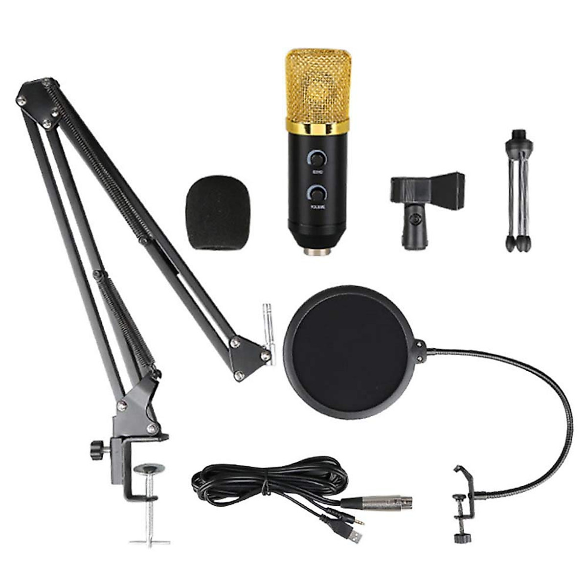 RICA-J Condenser Microphone, Cardioid Condenser Microphone, USB Microphone with Stand, 3.5mm Studio Condenser Mic with Shock Mount and Pop Filter