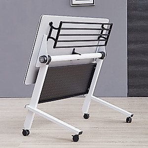 GUINJO 4 pcs Flip Top Mobile Training Table with Modesty and Lockable Wheels,Ready to Unfold and Use, Foldable Conference Tables (Color : White, Size : 120 * 60 * 75cm)
