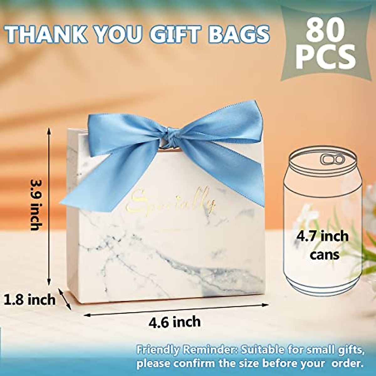 80 Pack Small Thank You Gift Bags Boxes Mini Party Favor Gift Bags with Bow Ribbon Treat Boxes Mini Paper Bags for Wedding Baby Shower Party Bridesmaid Celebration (Blue Ribbon, Stylish Style)
