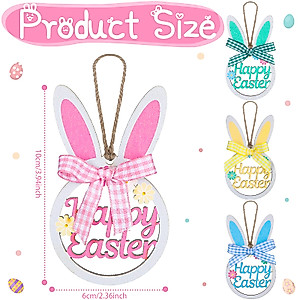 16 Pieces Easter Rabbit Tree Ornament Wooden Hanging Bunny Ornaments with Plaid Bow and Rope Wood Hollowed Out Easter Ornaments Cute Spring Hanging Decorative for Home Garden Decor (Bunny Ears Style)
