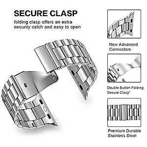 Fitlink Metal Band Compatible for Apple Watch Series 8 7 6 5 4 3 2 1 SE Ultra, Stainless Steel Waterproof Apple Watch Band for Apple Watch 42mm 44mm 45mm 49mm for Women Men(Silver, 42/44/45/49mm)