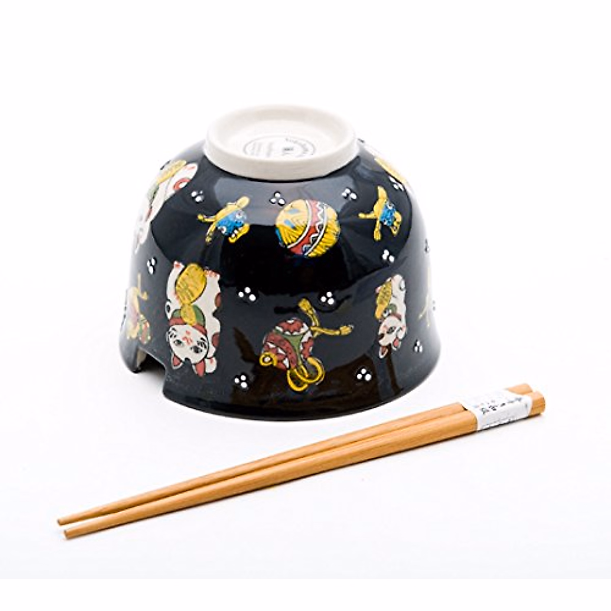 Quality Japanese Ramen Udon Noodle Bowl with Chopsticks Gift Set 5 Inch Diameter (Lucky Cat)