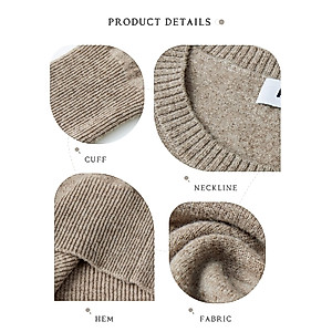 LINY XIN 100% Merino Wool Sweater Women Fall Winter Warm Soft Lightweight Knitted Pullover Crewneck Long Sleeve Sweater (Tan,L)