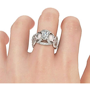 Jeulia 3 Carat Octopus Eternity Ring 925 Sterling Silver Radiant Cut Engagement Ring Cubic Zirconia Wedding Band Rings Promise Anniversary Romantic Jewerly Gift (Silver, 5.5)