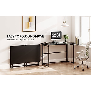 EUREKA ERGONOMIC Folding Desk, Foldable Computer Desk 43 Inch, No Assembly Desk for Study Student Writing Home Office Workstation Bedroom, Portable Desk with Adjustable Feet, Space Saving, Black
