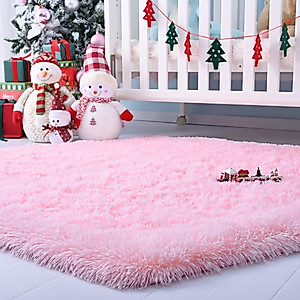 NKHOW Pink Hexagon Rug - Fluffy Rug for 55x53 Princess Castle Playhouse for Girls - Anti-Slip Coral Nap Mat for Girls Room Ultra Soft Play Tent Rug Baby Pink Carpet