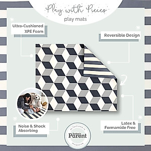 Large Waterproof Thick Padded Foam Baby Play Mat for Infants, Babies, Toddlers - for Play, Crawling & Tummy Time - 70 x 59 in. - Reversible, Double-Sided, Non-Toxic, Non-Slip Playmat - Grey Geo/Stripe