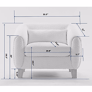 Living Room Single Sofa Chair,Modern Upholstered Teddy Sherpa Fabric Upholstery Accent Arm Chair,Comfy Reading Lounge Tub Barrel Club Arm Chair for Bedroom Small Spaces,Tufted Decorative,Lumbar Pillow