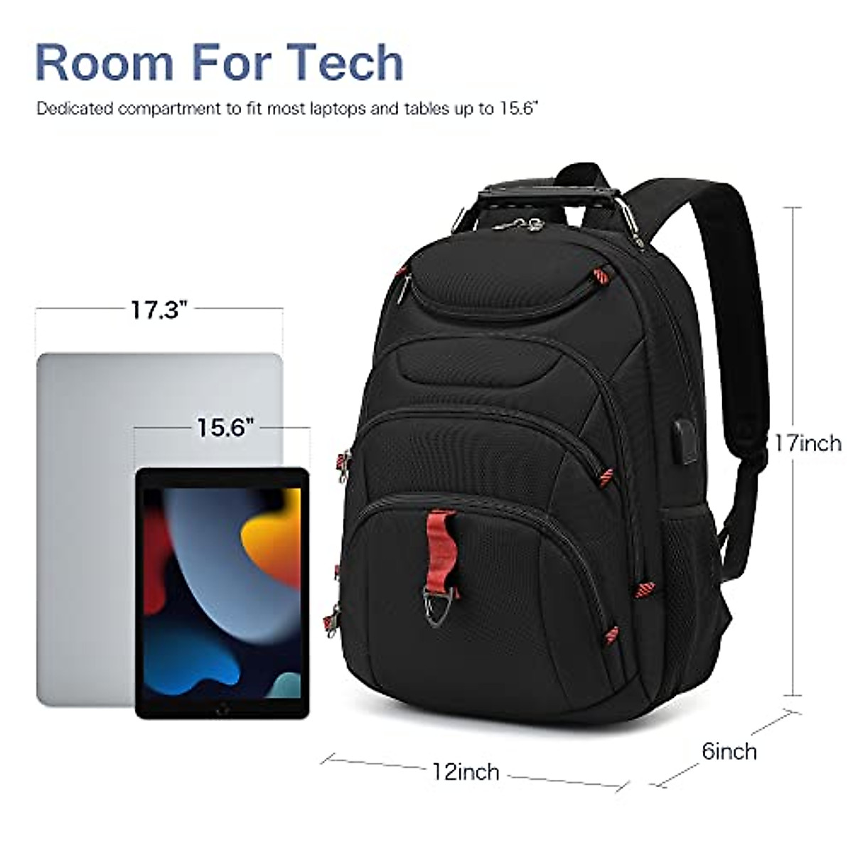 Laptop Backpack for Men, College Bookbag Backpack for Men,Black,15.6-Inch