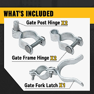 VIVIDA 1-3/8" x 2-3/8" Chain Link Gate Hinge Latch Kit, Include Female & Male Gate Hinges, 1-3/8" x 2-3/8" Fence Fork Latch, Chain Link Fence Hardware, Galvanized Steel