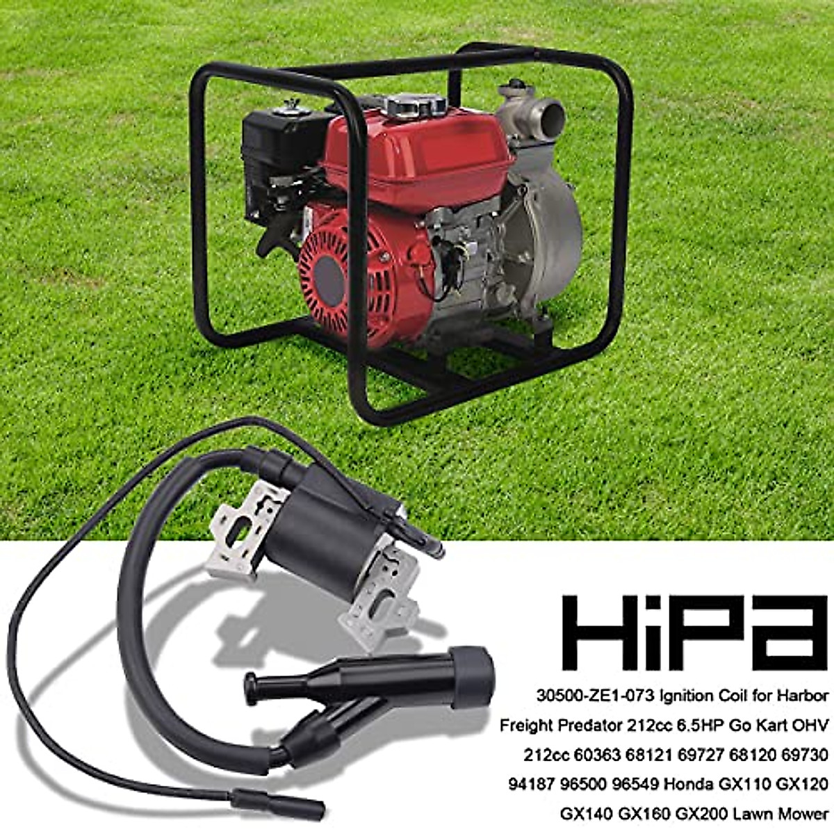 Hipa 30500-ZE1-073 Ignition Coil for Harbor Freight Predator 212cc 6.5HP Go Kart OHV 212cc 60363 68121 69727 68120 94187 96500 96549 Honda GX110 GX120 GX140 GX160 GX200 Lawn Mower