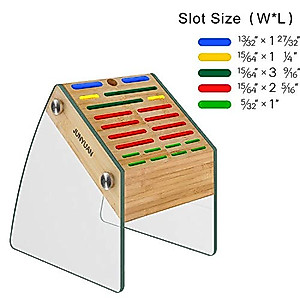 23 Slot Clear Knife Block Without Knives,Kitchen Knife Holder Organizer Stand Durable Bamboo Knife Dock Rack with Transparent Tempered Glass.