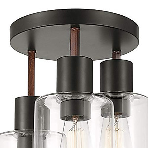 Globe Electric 60981 Sedona Faux Wood Accents, Clear Glass Shades, Matte Black