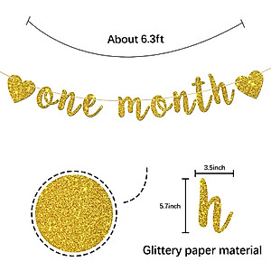 INNORU One Month Banner, Baby Shower Party Decorations, Newborn Sign Banner, New Baby - Gender Reveal - Happy 30 Days Party Decorations, Gold Glitter