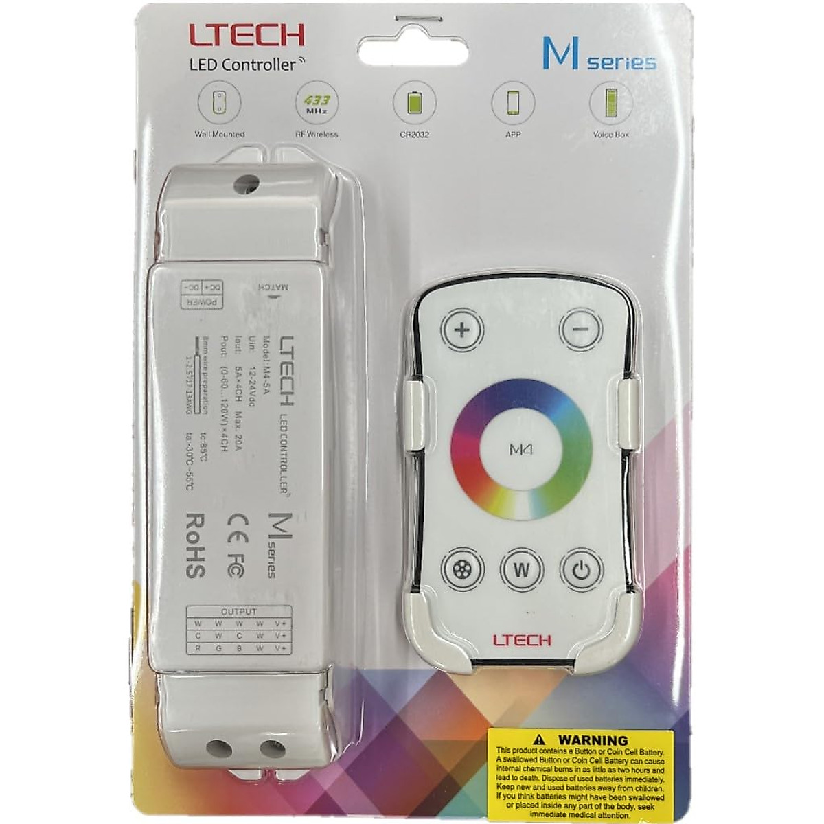 LTech M4+M4-5A LED RF 4 Channel RGBW Wireless Remote & Controller Set