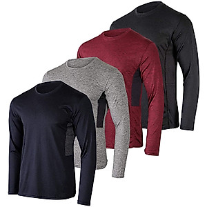Real Essentials Mens Long Sleeve T-Shirt Fishing Swim Hiking Beach UV UPF SPF Sun Protection Workout Clothes Quick Dry Fit Gym Tee Shirt Athletic Active Running Sport Top Water, Set 5, XXL, Pack of 4
