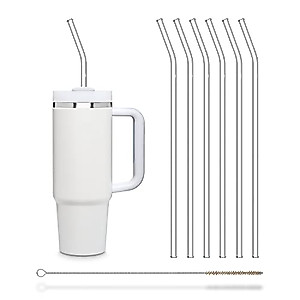 Halm Glass Straws - 6 Long 12 inch Bent Reusable Drinking Straws + Plastic-Free Cleaning Brush - Perfect for Bottles - 30 cm Made in Germany - Dishwasher Safe - Eco-Friendly