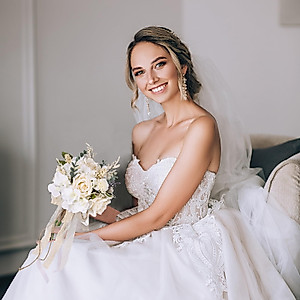 CEWOR Wedding Bouquets for Bride Bridesmaid, White Champagne Artificial Roses Flowers Wedding Decoration (7.5in)