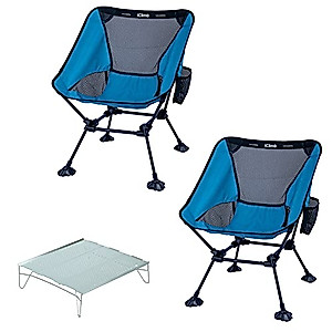 iClimb 2 Anti-Sinking Large Feet Chair and 1 Solo Mini Folding Table Bundle, Ultralight Compact for Two Person Outdoor Backpacking Hiking Camping Beach Concert