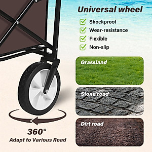 Collapsible Folding Wagon, Beach Wagon Cart Heavy Duty 220LBs Foldable, Utility Grocery Wagon with Side Pocket for Camping Garden Sports