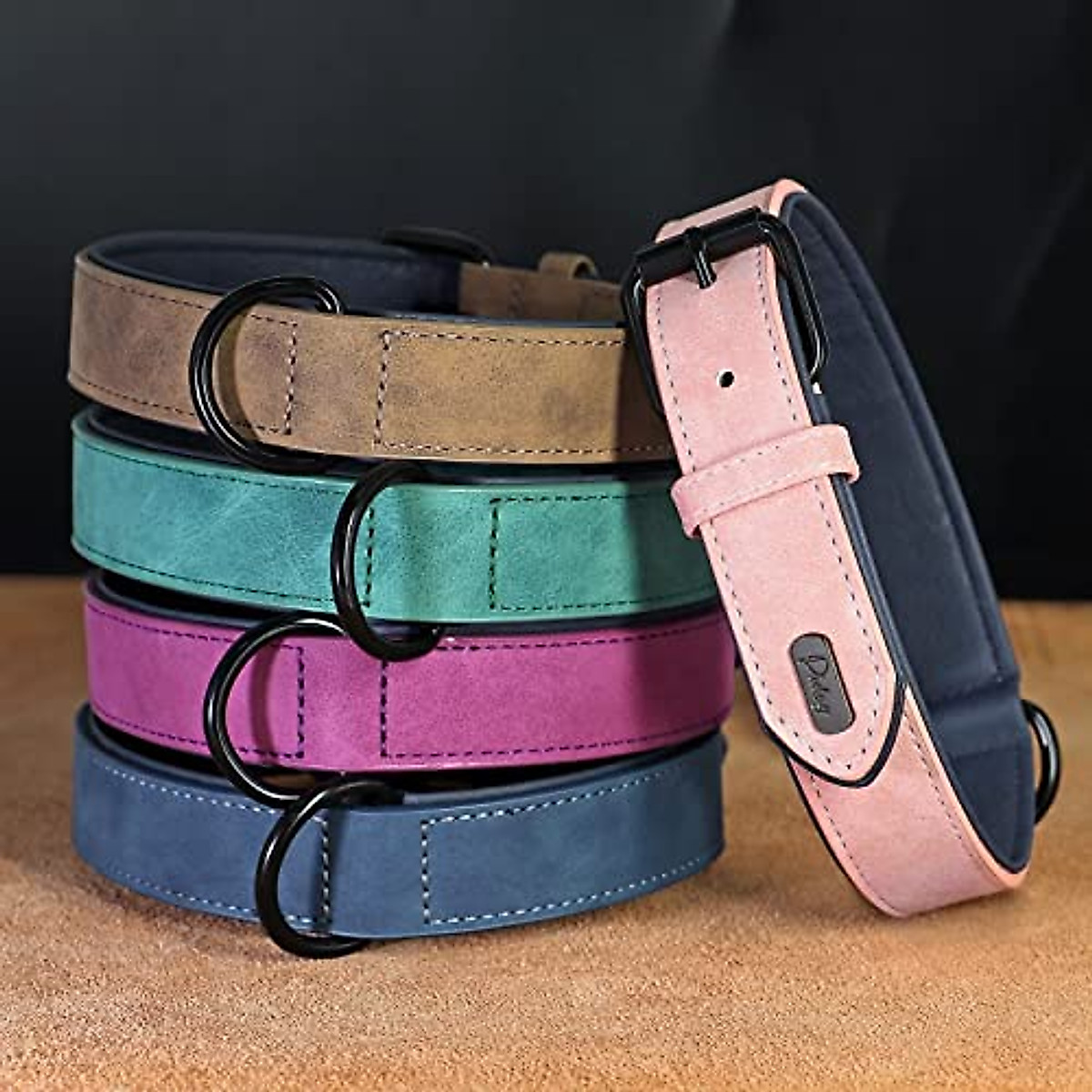 Didog Soft Padded Leather Dog Collar, Breathable Heavy Duty Dog Collar Leather with Adjustable Rust-Proof Metal Buckle for Small Medium Large Dogs (L: Total Length 20", Fit 14-17" Neck, Brown)