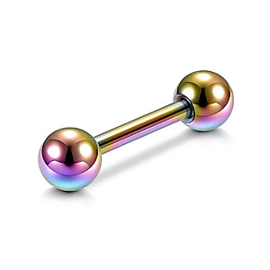 Stainless Steel 14G Body Piercing Barbells Silver Gold Black Rainbow Color 10mm Post Studs Earring Nipple Nose Tongue Helix Tragus Cartilage Labaret Medusa Lip Eyebrow Straight Bar 6mm Ball Screw