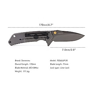 Sanrenmu Knives Folding Pocket Knife 7056 EDC Knife 8Cr14MoV Blade Hunting Survival Fishing Tool (7056LUP-SK(Grey))