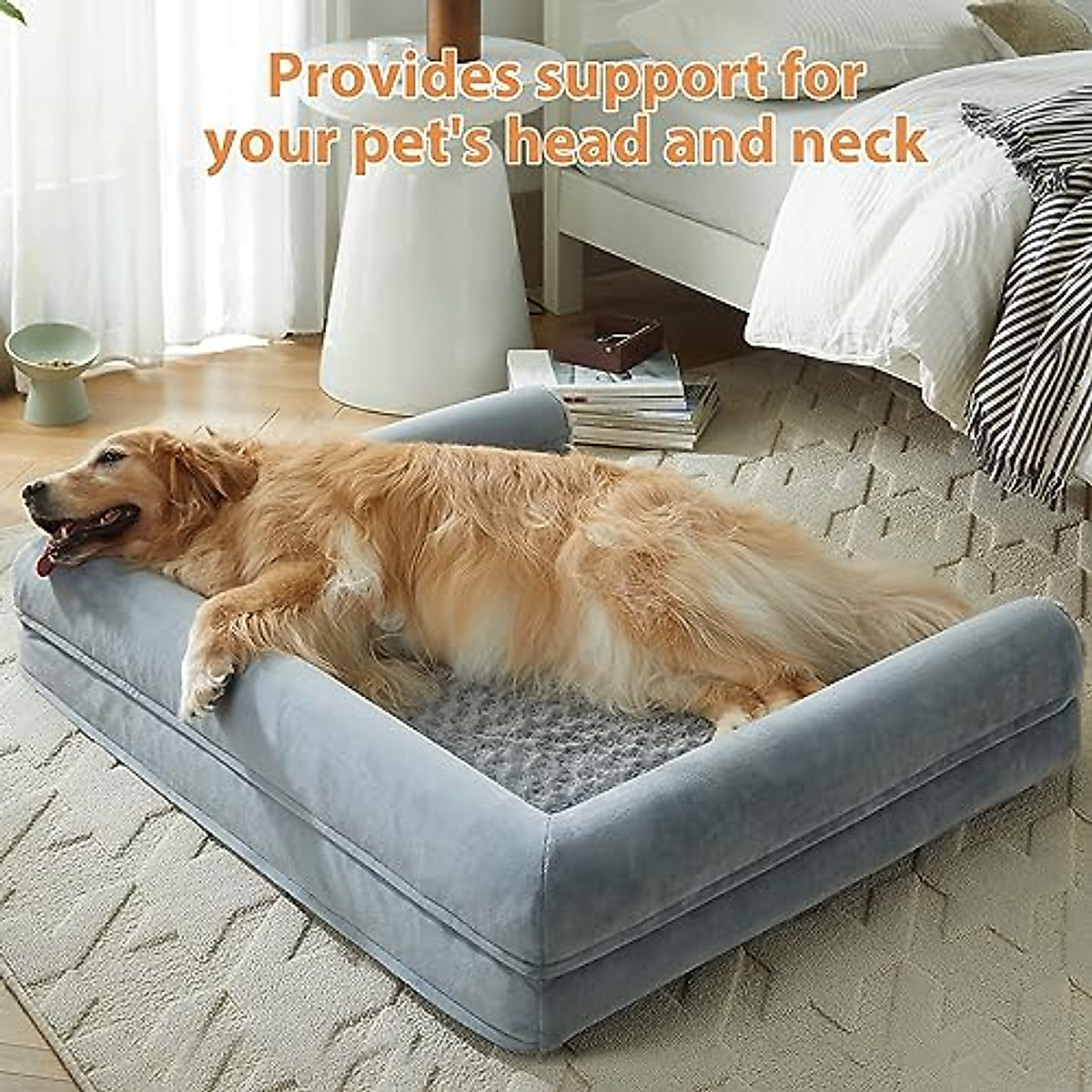 LNSSFFER Washable Dog Beds for Medium Dogs, Orthopedic Dog Sofa Bed with Removable Cover & Waterproof Lining, Washable Pet Couch Bed with Side, Memory Foam Dog Bed for Medium Dog & Cat Sleeping, Grey