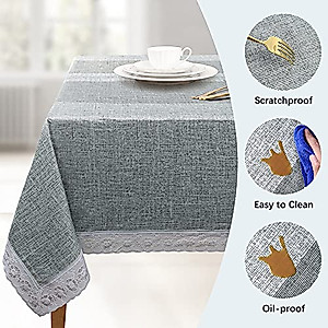 JUCFHY Vinyl Tablecloth with Flannel Backing,Plastic Waterproof Rectangular Tablecloths,Flannel Backed Table Cloth for Camping Dining Indoor & Outdoor,Durable Table Cover(Grey Stripes,52 x 72 Inch)