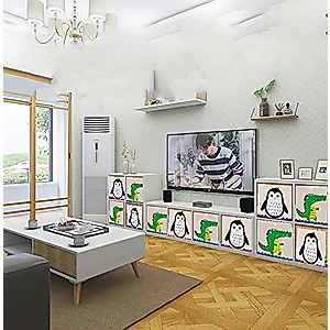 ZMJessnia Children's Foldable Fabric Storage Cube Organizer Box,13 Inch Square Soft Toy Bins (2 Pack) (crocodile & dinosaur)