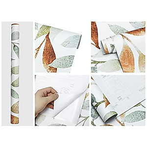 Floralplus Peel and Stick Wallpaper Boho Leaf Stick On Wallpaper Removable Textured Wallpaper Pull and Stick Contact Paper for Cabinet Bathroom Nursery Home Decor 17.7in x 118in