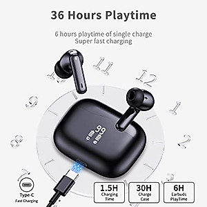 Wireless Earbuds, Headphones Wireless Bluetooth 5.3 Ear Buds, Wireless Headphones with Mic, 36H Playtime Noise Canceling Headphones with LED Display, IP7 Waterproof Earphones for Android IOS, Black