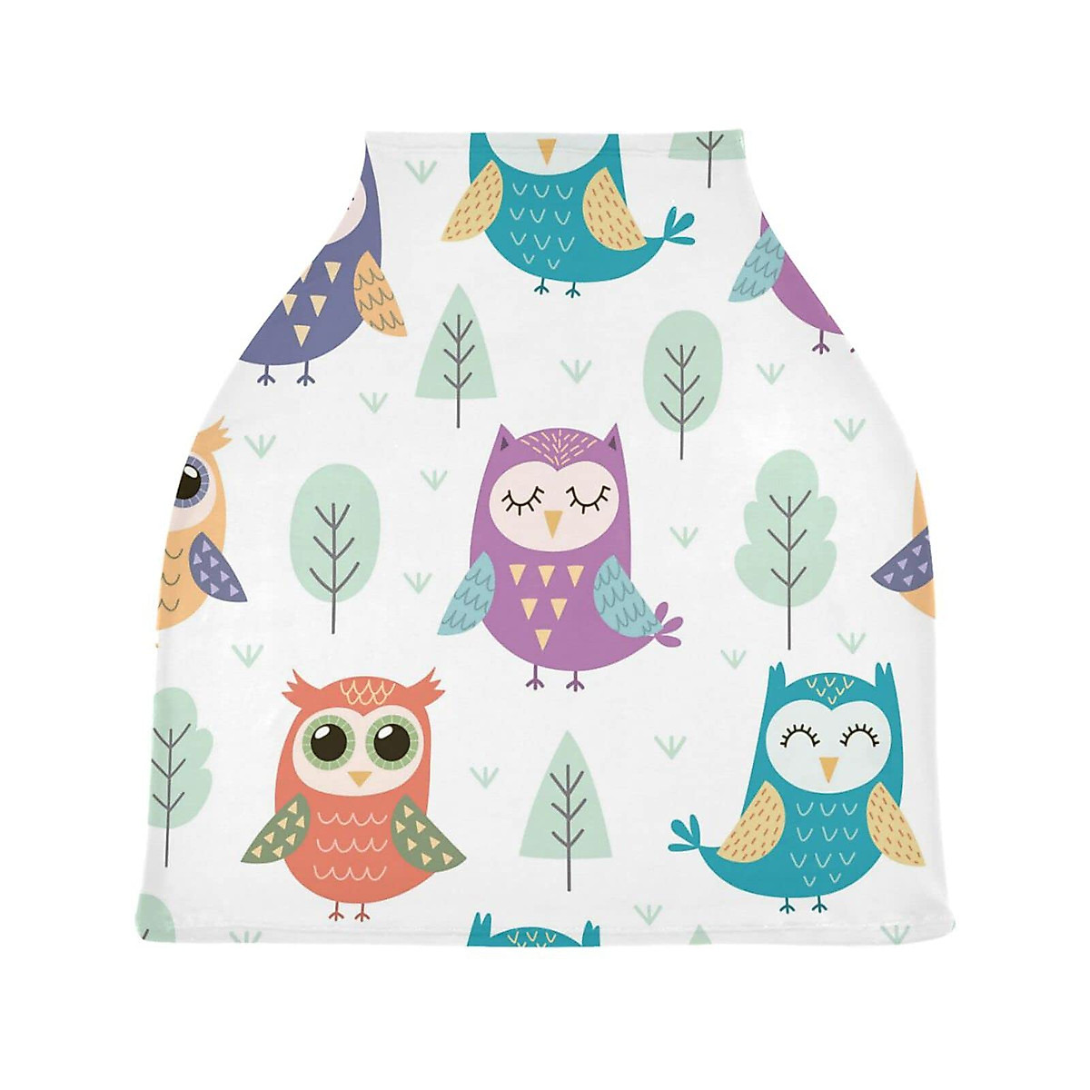 WELLDAY Baby Car Seat Covers Cartoon Owls Stretchy Breastfeeding Scarf Breathable Infant Carseat Canopy Nursing Covers Multi Use for Stroller High Chair Shopping Cart Boys and Girls