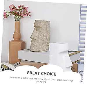 Operitacx Stone Pencil Holder Multifunctional Storage Box Eye Glasses Storage Organizer Pencil Organizer Case Easter Island Stone Pen Holder Desk Pen Organizers Desktop Storage Holder White