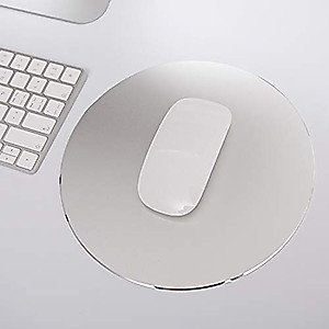 DSKKWS Metal Aluminum Mouse Pad, Office Thin Hard Mouse Mat Leather Surface Double Side Precision Silver and Black Mouse Pads for Fast and Accurate Control(Round)