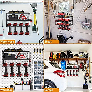 Dosker Tool Shelf & Organizer Wall Mounted Garage Storage Rack 3 Layers Heavy Duty Metal Drill Holder Utility Storage Rack Garage, Workshop and Warehouse for Dad Gifts 2PC